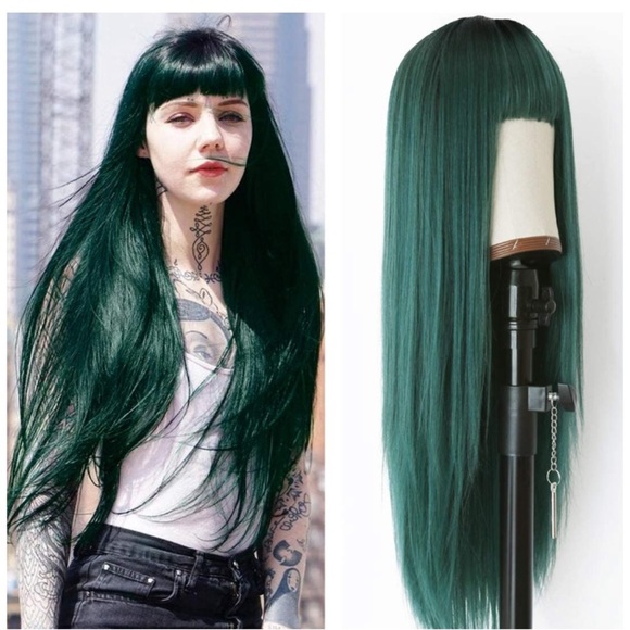 Hair | 24 Long Straight Ombre Green Bang Wig | Poshmark